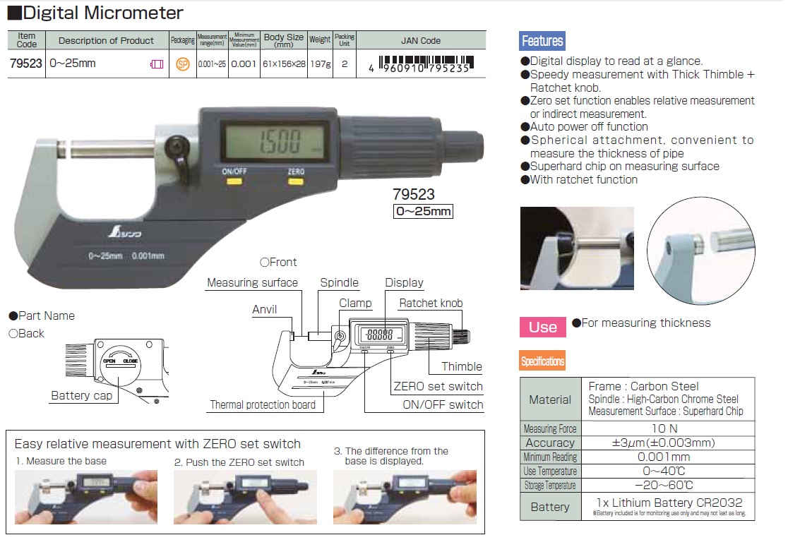 Ichiban Precision Sdn Bhd - Shinwa - Shinwa Digital Micrometers
